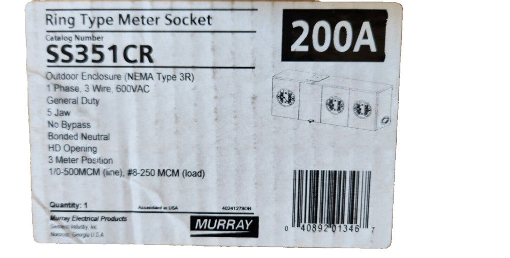MURRAY 3 Gang 200 Amp Meter Sockets - Model SS351CR NEW – SPMX ...
